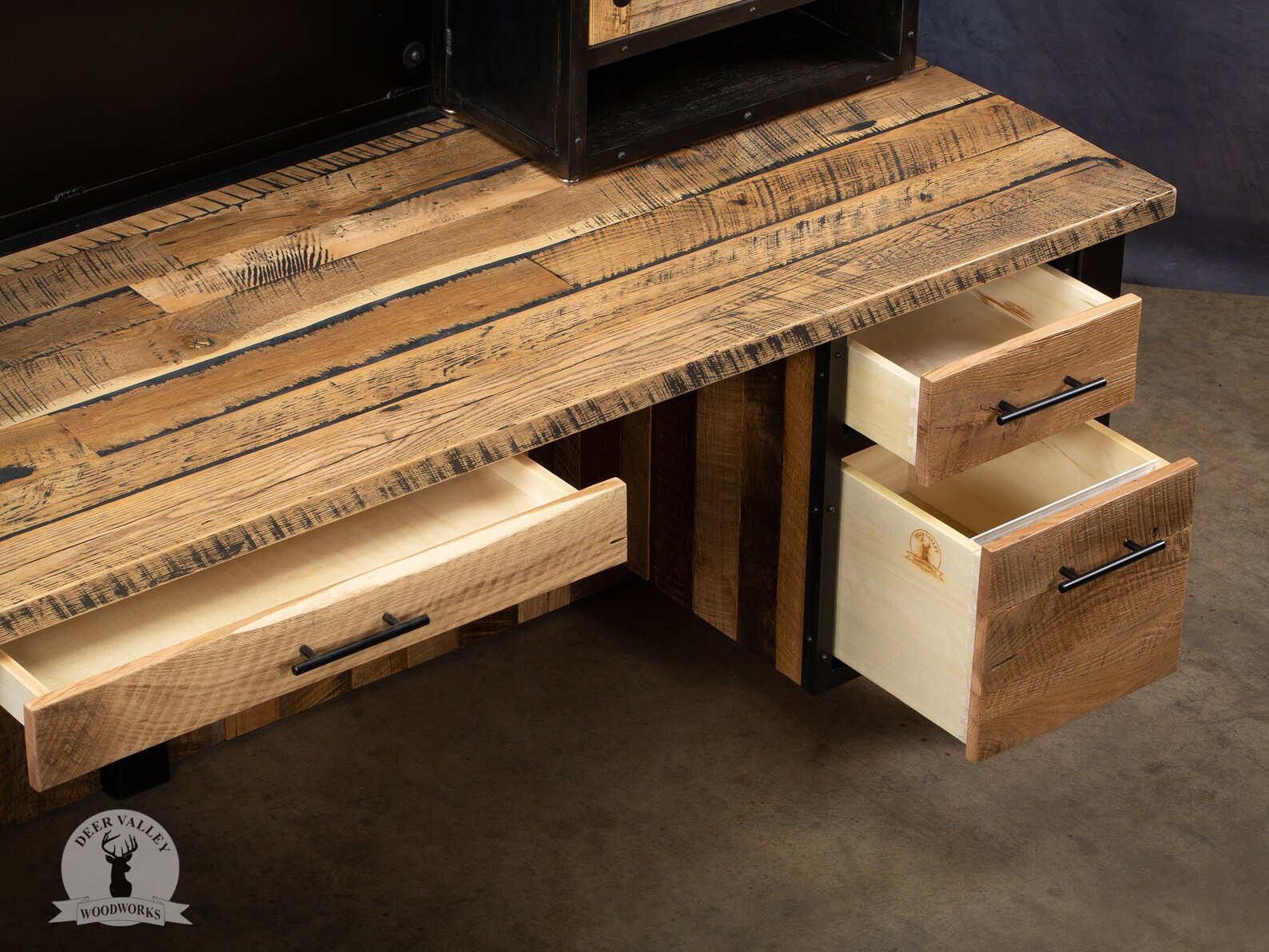 Reclaimed U-shaped Workstation With Sit Stand Desk and Hutch, Rustic ...