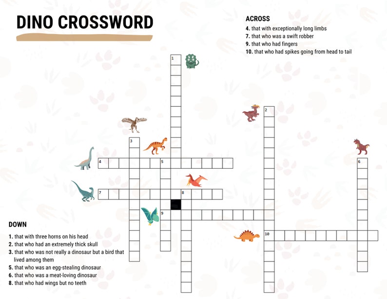Dinosaur Crossword Puzzle - Etsy