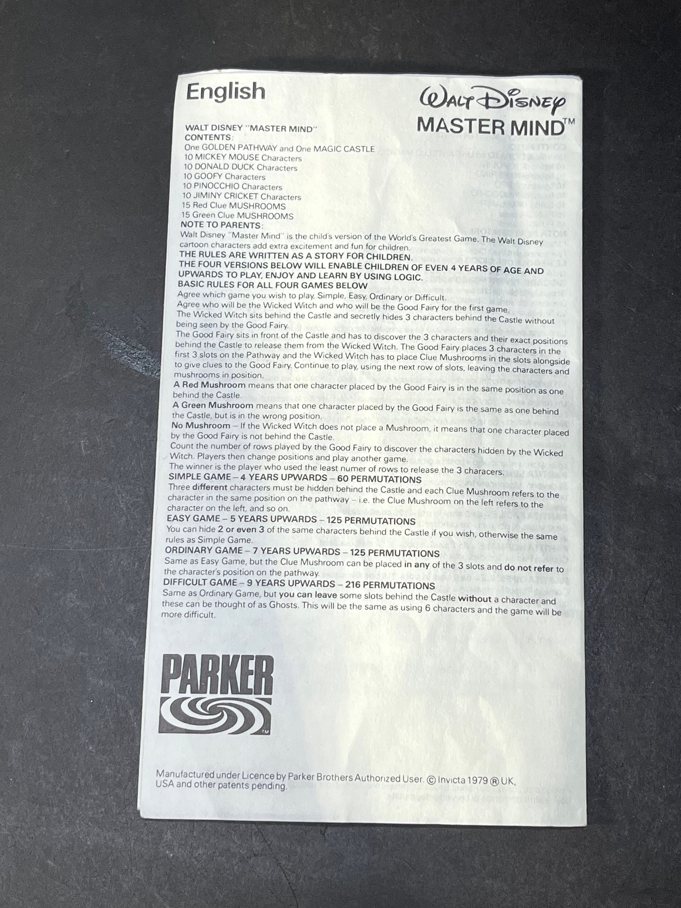Walt Disney Master Mind Game. 100% Complete. 1978. - Etsy