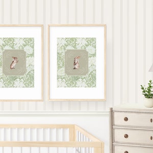 Sage Green Rabbit Vintage Print Nursery Decor • Bunny Nursery Art ...