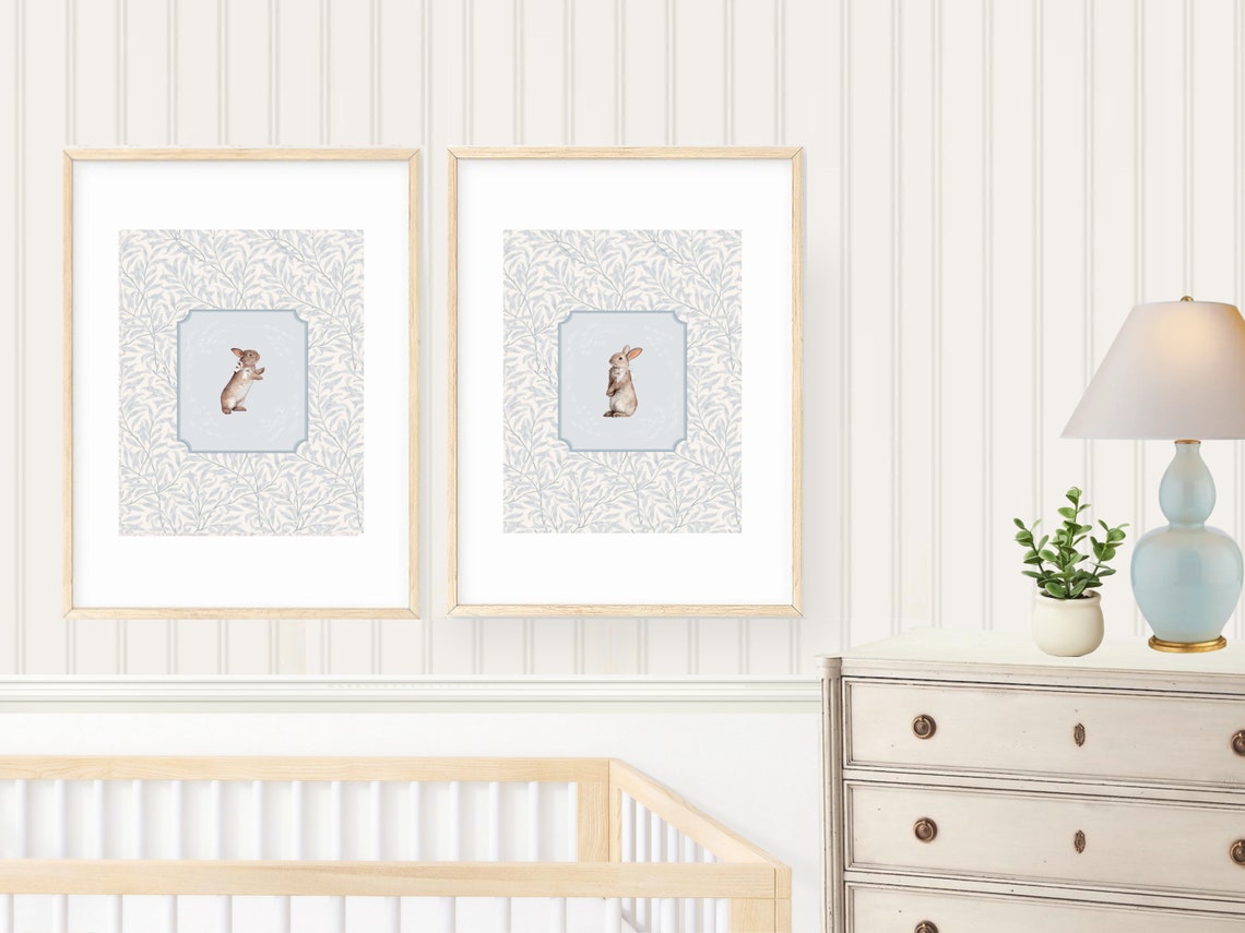 Light Blue Pastel Rabbit Vintage Print Nursery Decor Bunny - Etsy