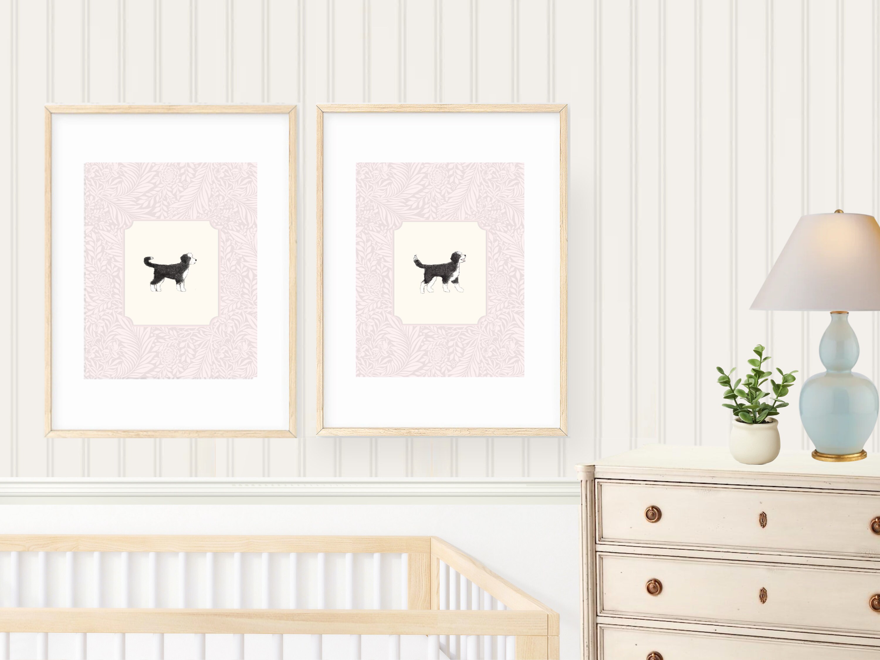 Pink Floral Bernedoodle Sketch: Vintage Nursery Art (digital Print) - Etsy