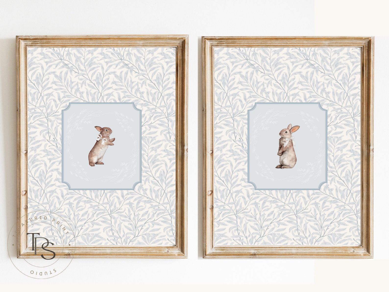 Light Blue Pastel Rabbit Vintage Print Nursery Decor Bunny - Etsy