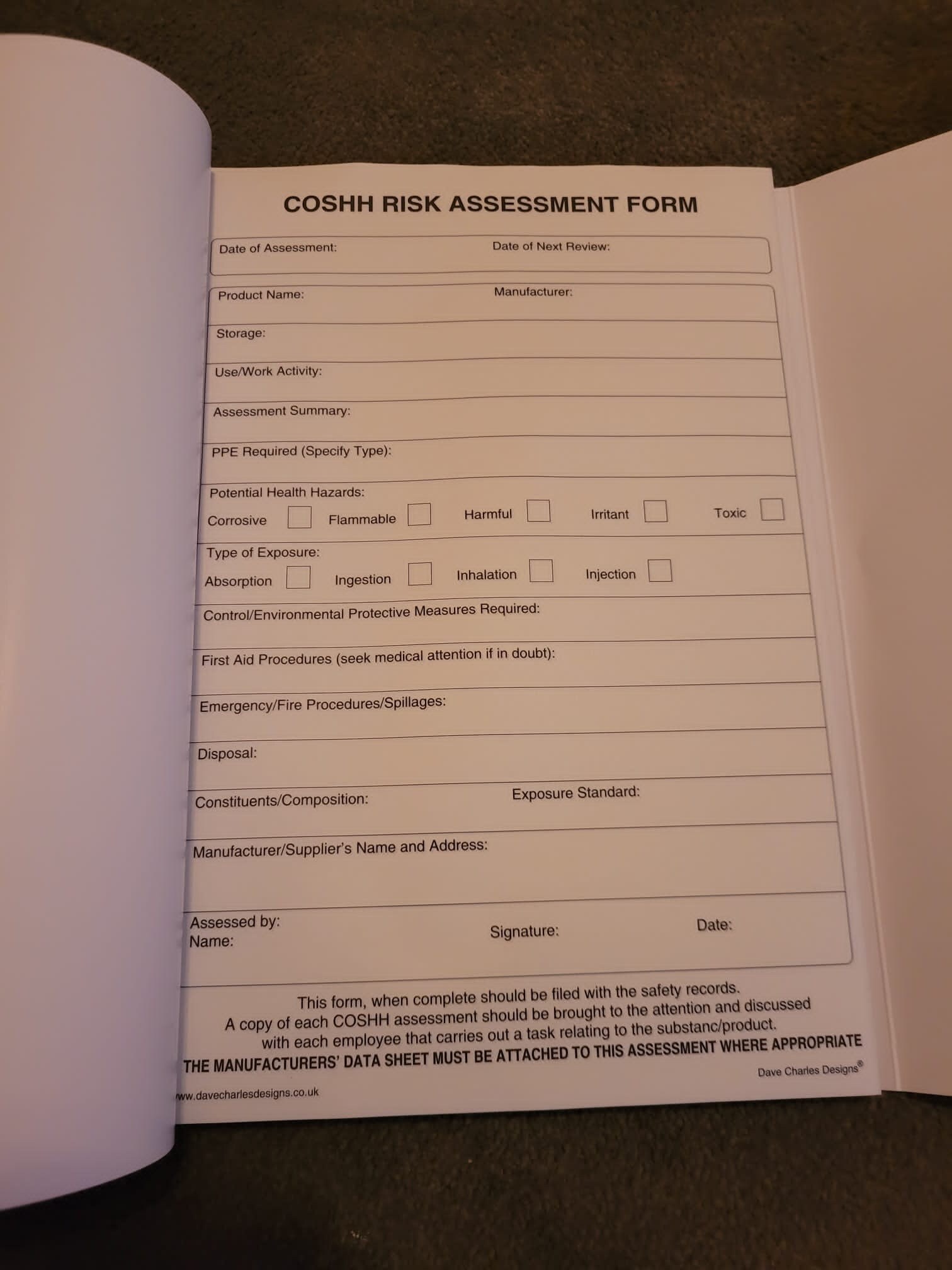 COSHH Risk Assessment Report Book - Etsy UK
