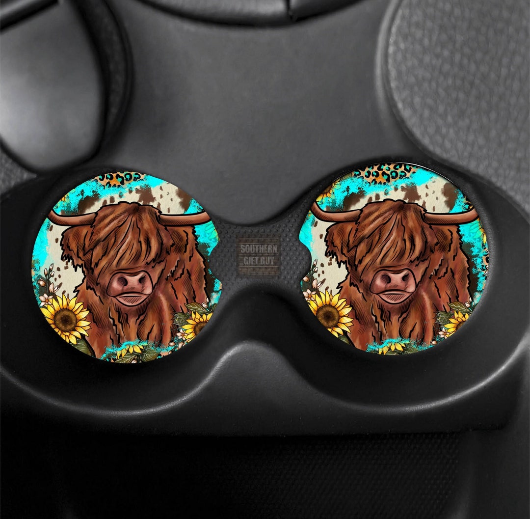 Highland Cow Car Coaster Set of 2, Birthday Gift for Her Best Friend ...
