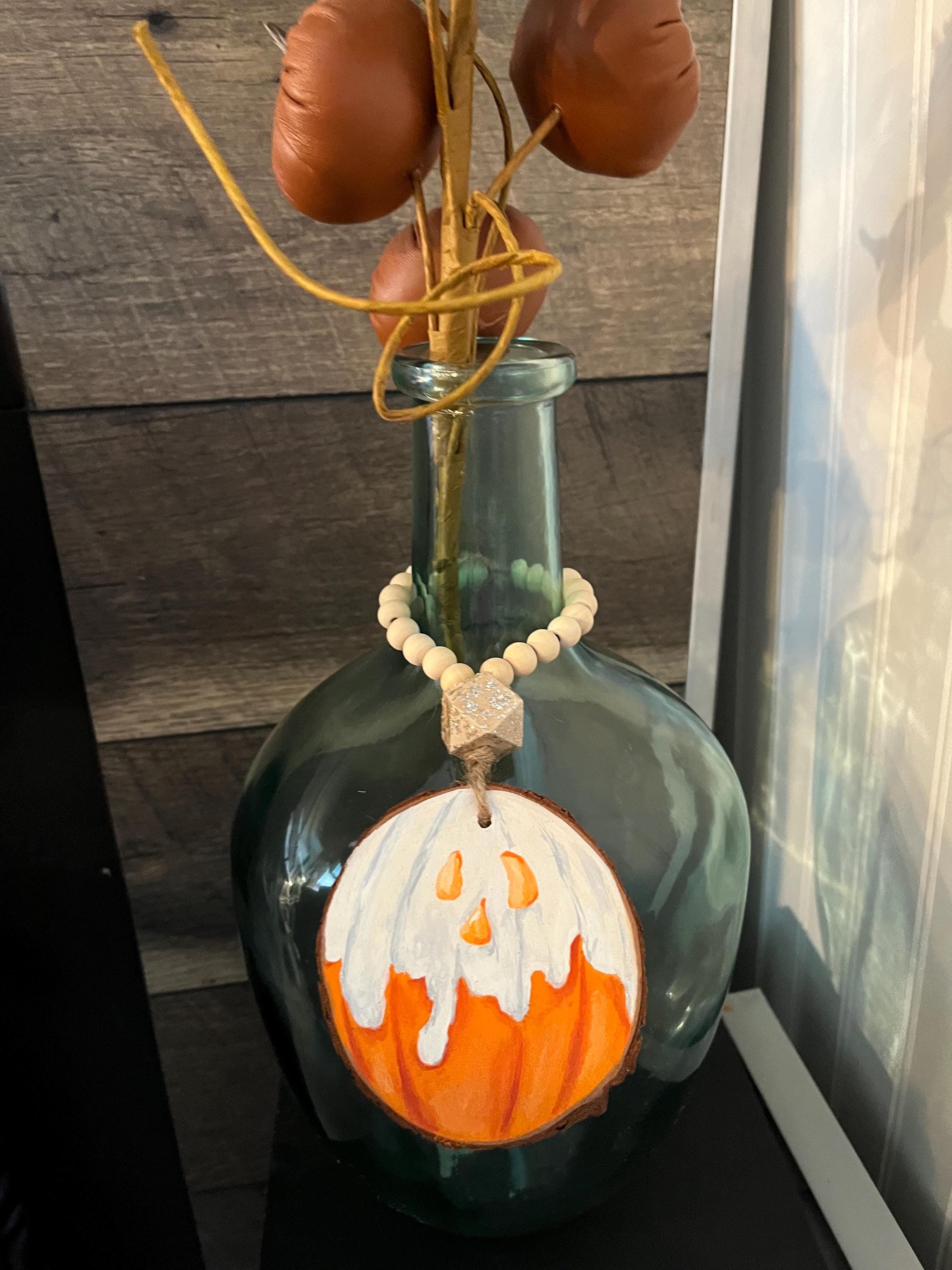 Hand Painted Ghost Pumpkin Wood Slice Ornament - Etsy