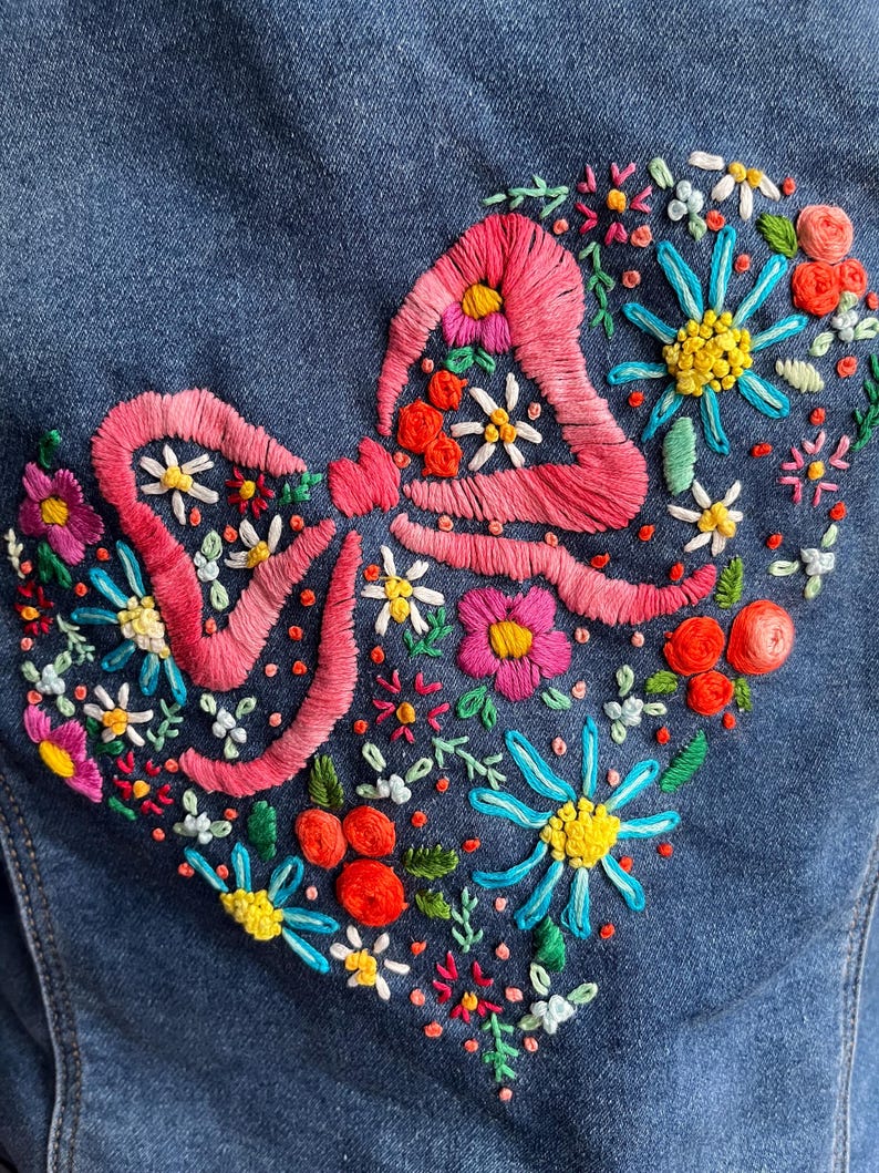 Hand Embroidered Girls Denim Jacket - Etsy