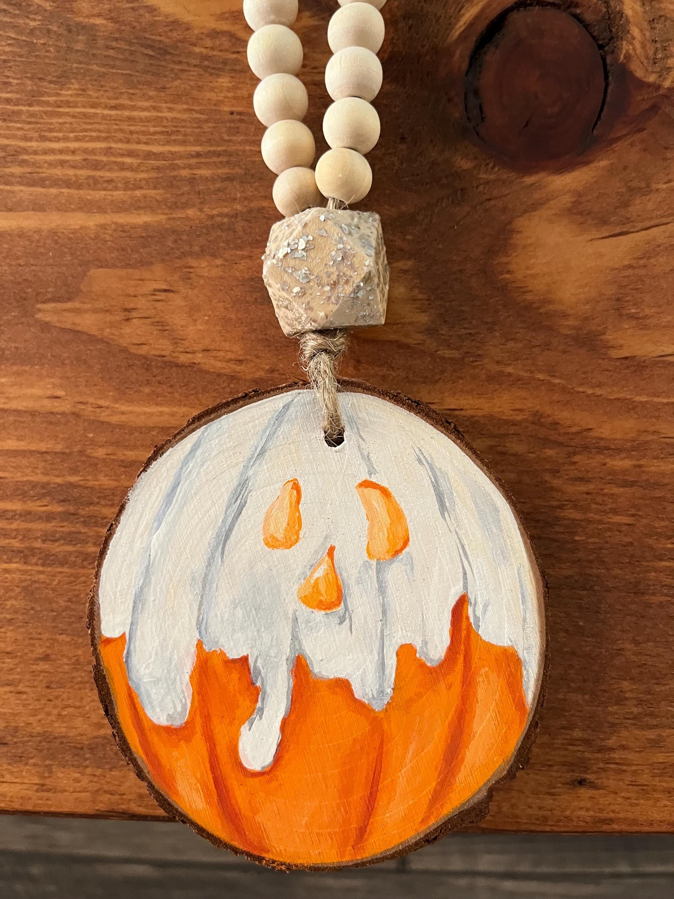 Hand Painted Ghost Pumpkin Wood Slice Ornament - Etsy