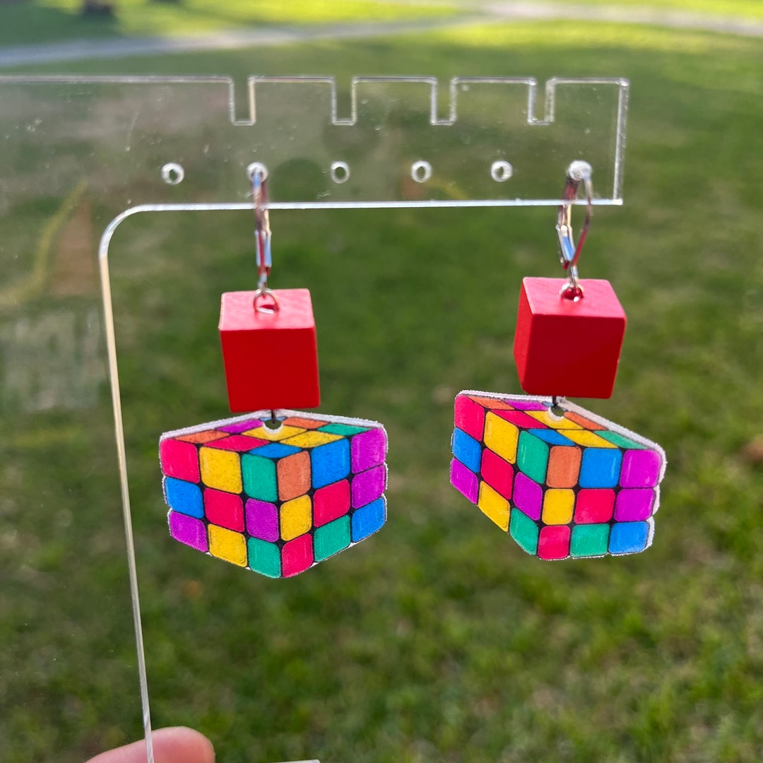 Handmade Colorful Rubik's Cube Earrings, Retro Puzzle Game Jewelry ...