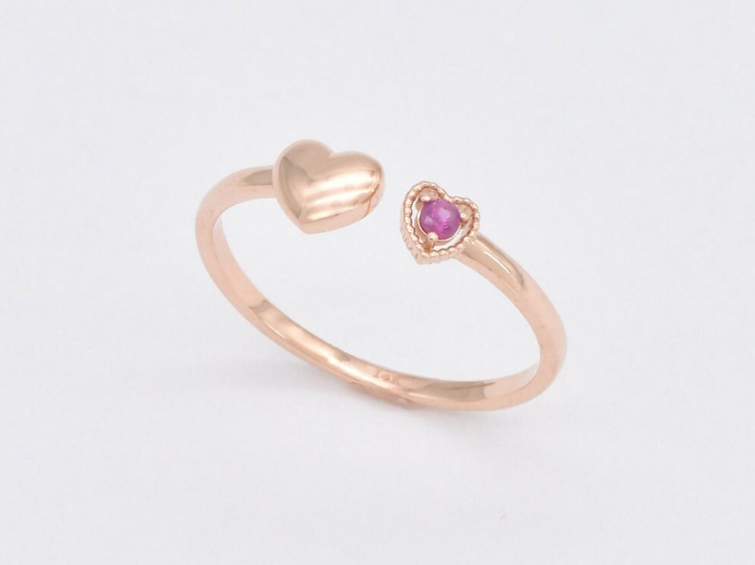 Rose Gold Double Heart Ring, Real Ruby Ring, Open Band Ring, Two Hearts ...