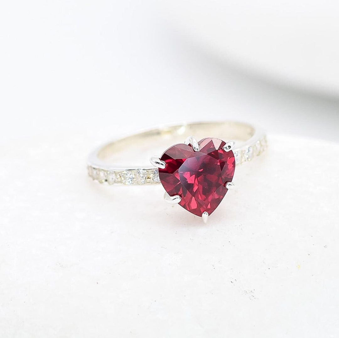 Ruby Heart Ring, Red Heart Ring, Created Ruby, Mothers Day, Red ...
