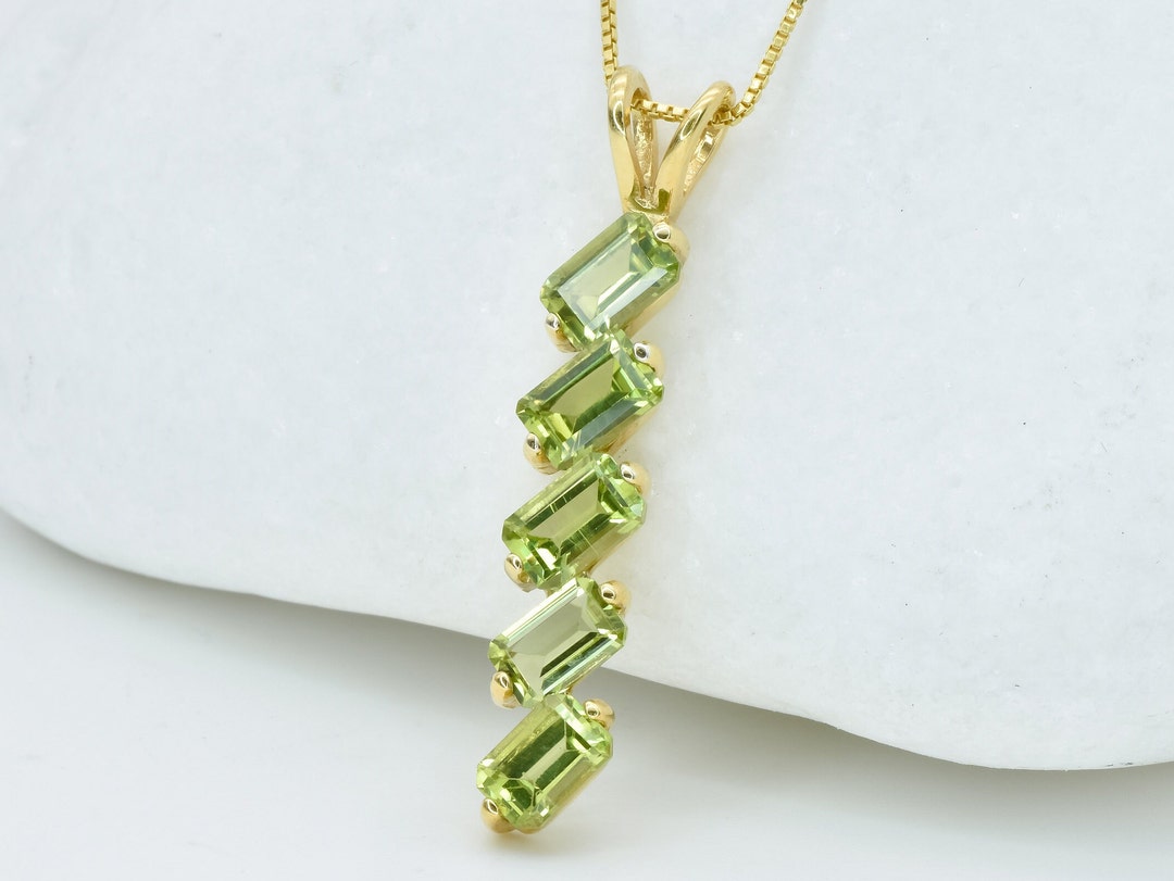 Gold Peridot Pendant, Green Baguette Pendant, Natural Peridot, Green ...