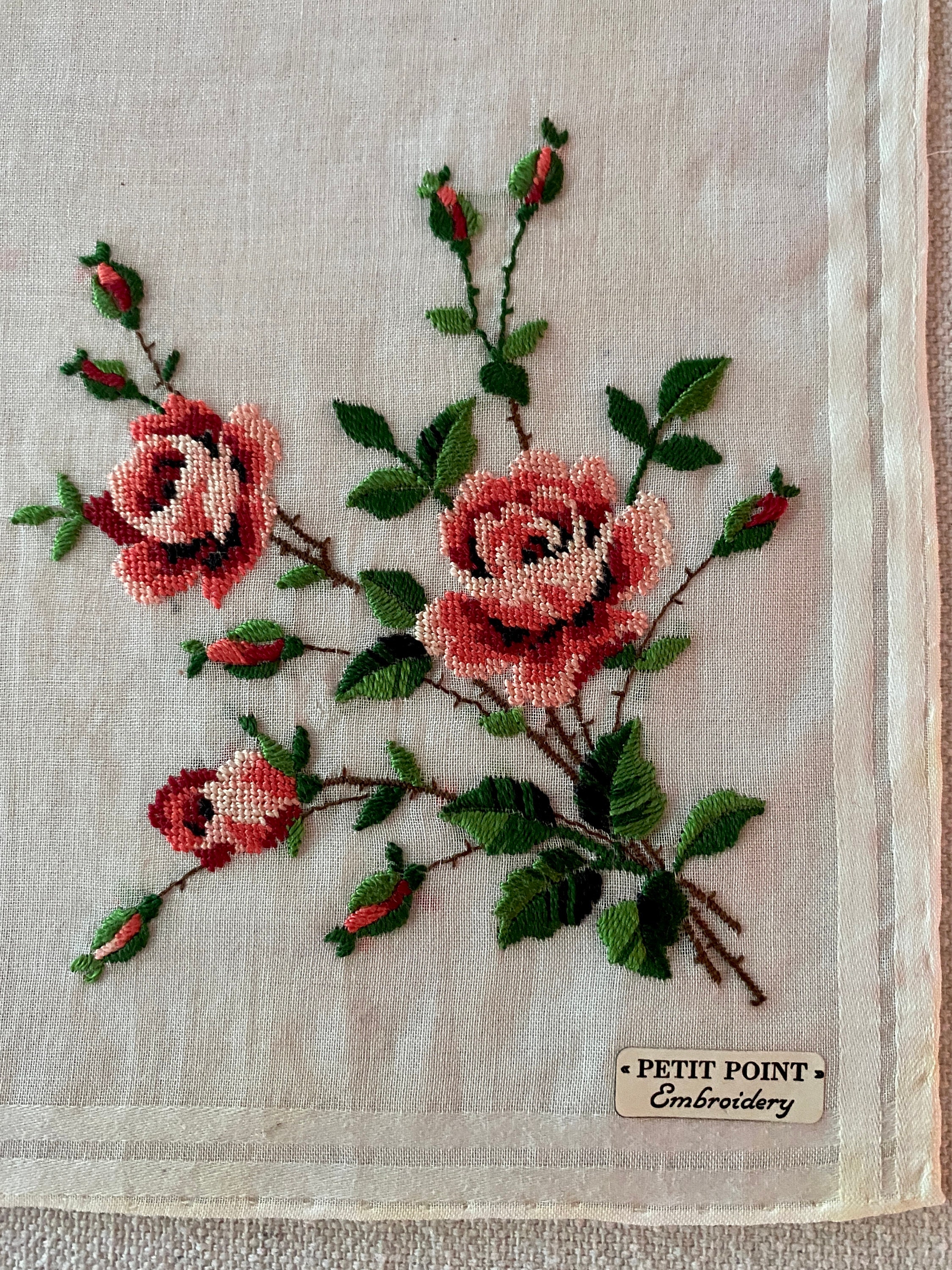 Hand Embroidered Micro Petit Point Roses Mid Century Hanky - Etsy