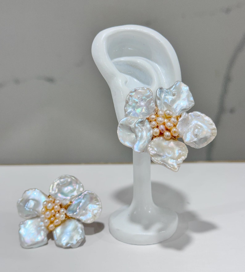 4.2cm Large Permanent Freshwater Pearl Flower Earrings I - Etsy Canada