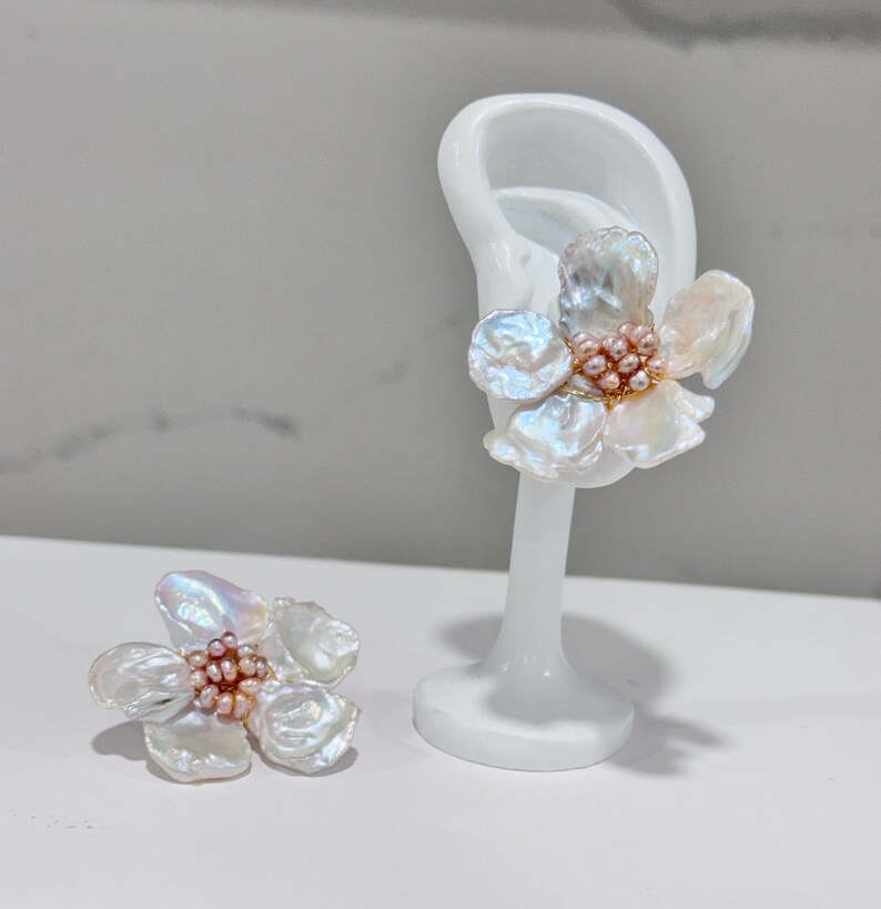 4.2cm Large Permanent Freshwater Pearl Flower Earrings I - Etsy Canada