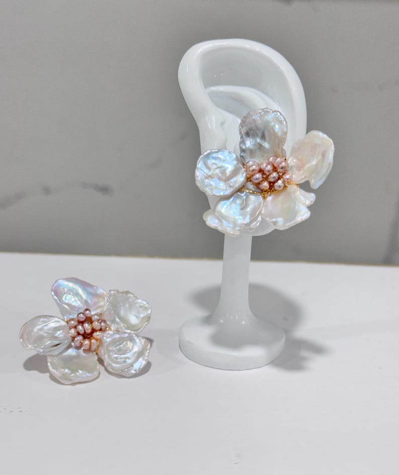 4.2cm Large Permanent Freshwater Pearl Flower Earrings I - Etsy Canada