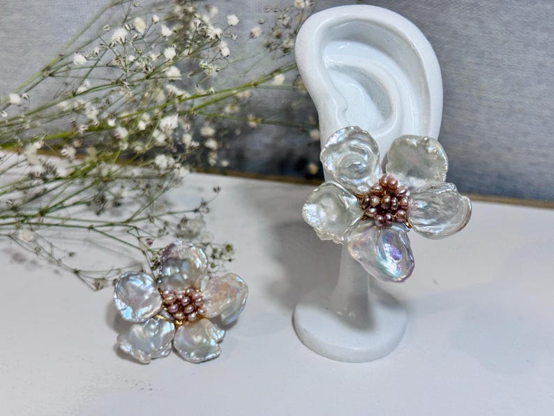 4.2cm Large Permanent Freshwater Pearl Flower Earrings I - Etsy Canada