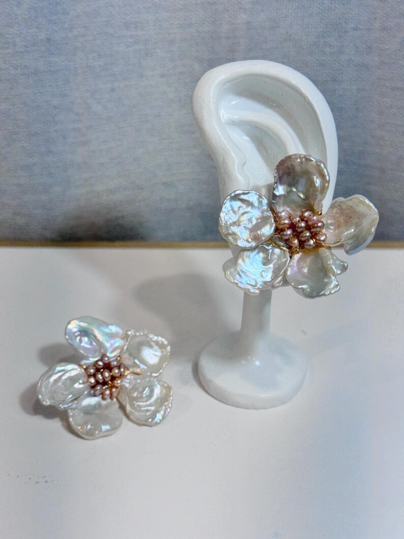 4.2cm Large Permanent Freshwater Pearl Flower Earrings I - Etsy Canada