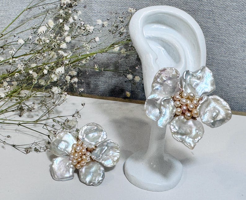4.2cm Large Permanent Freshwater Pearl Flower Earrings I - Etsy Canada