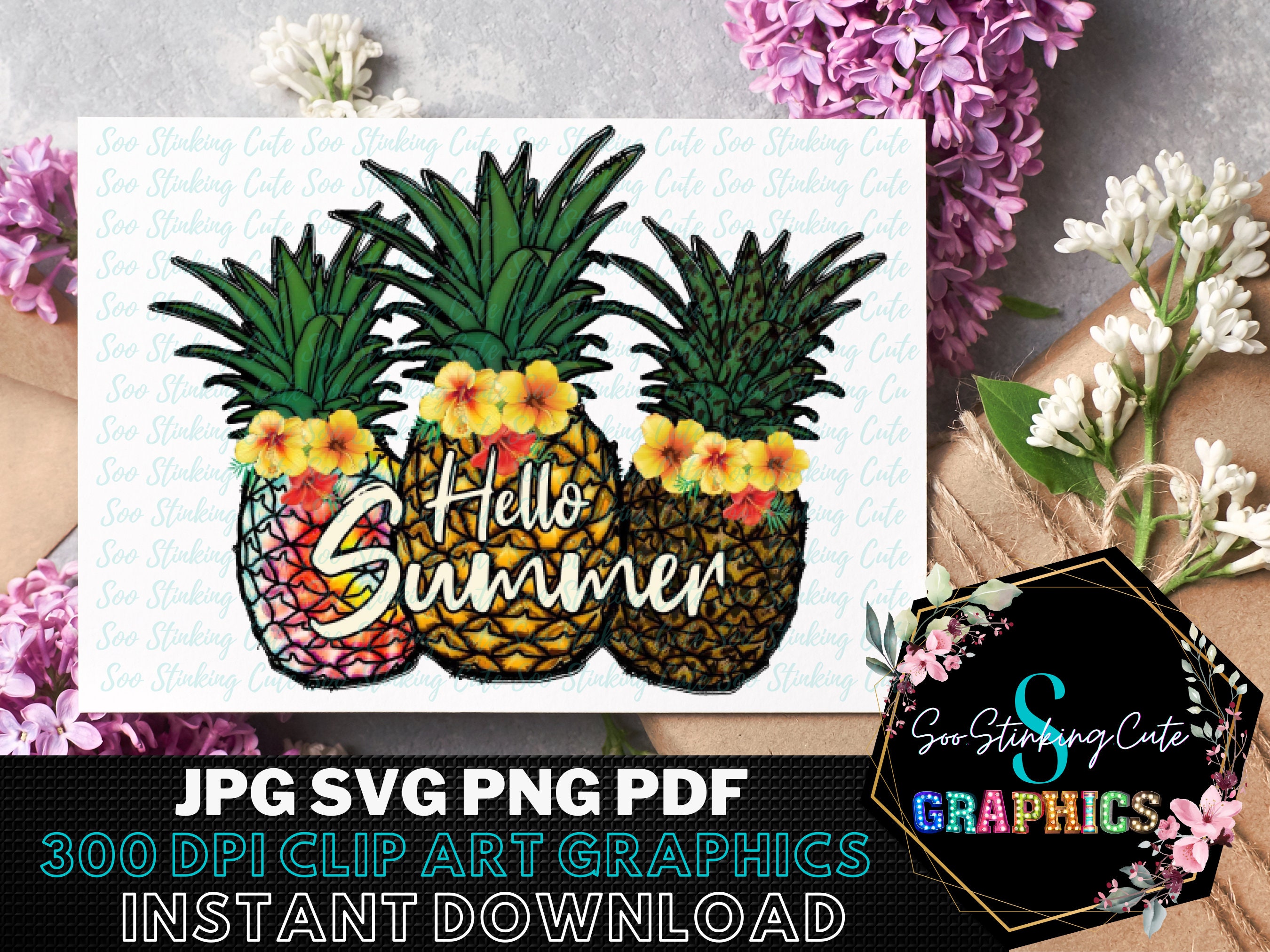 Happy Summer Pineapples Tshirt Design Digital Download|jpg PNG SVG ...
