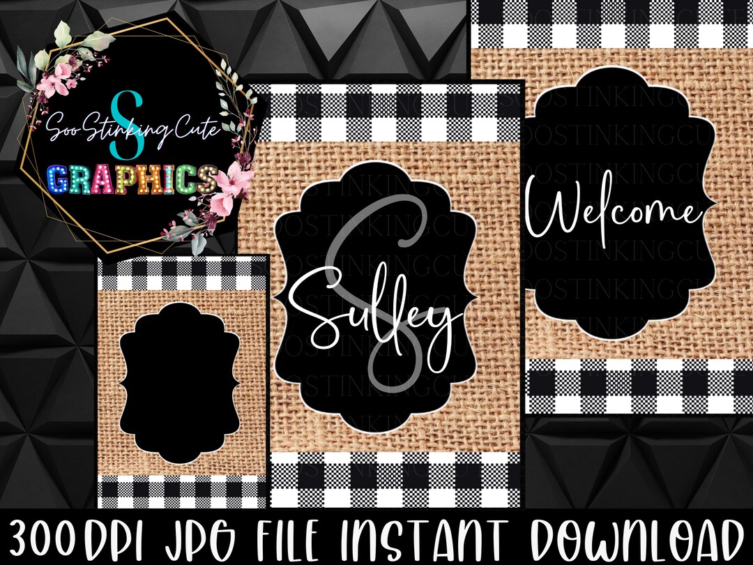 Personalized Burlap Monogram Initial Flag Digital Download,custom ...