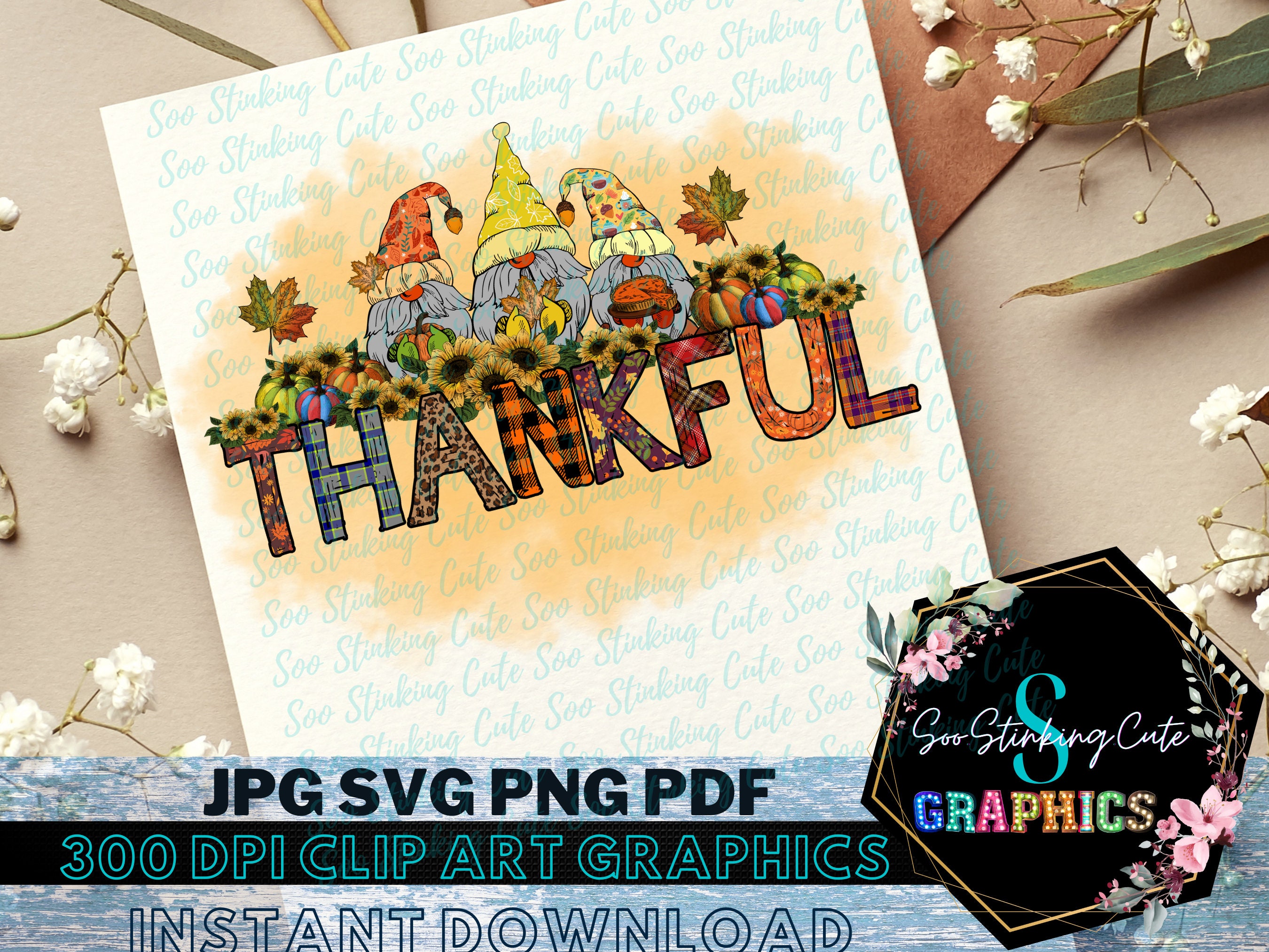 Thankful Gnomes Digital Download Kitchen Towel|jpg PNG SVG Instant ...