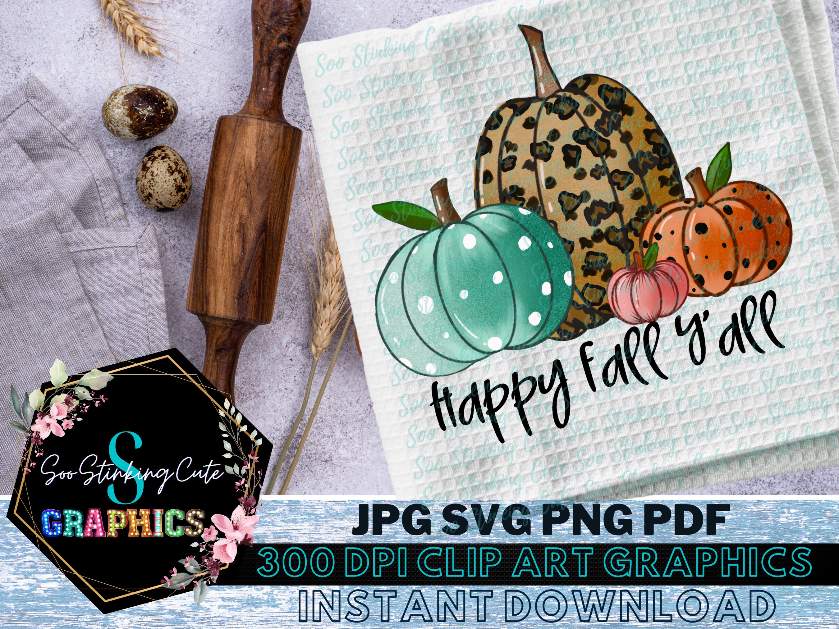Happy Fall Yall Pumpkins Digital Download Kitchen Towel|jpg PNG SVG ...