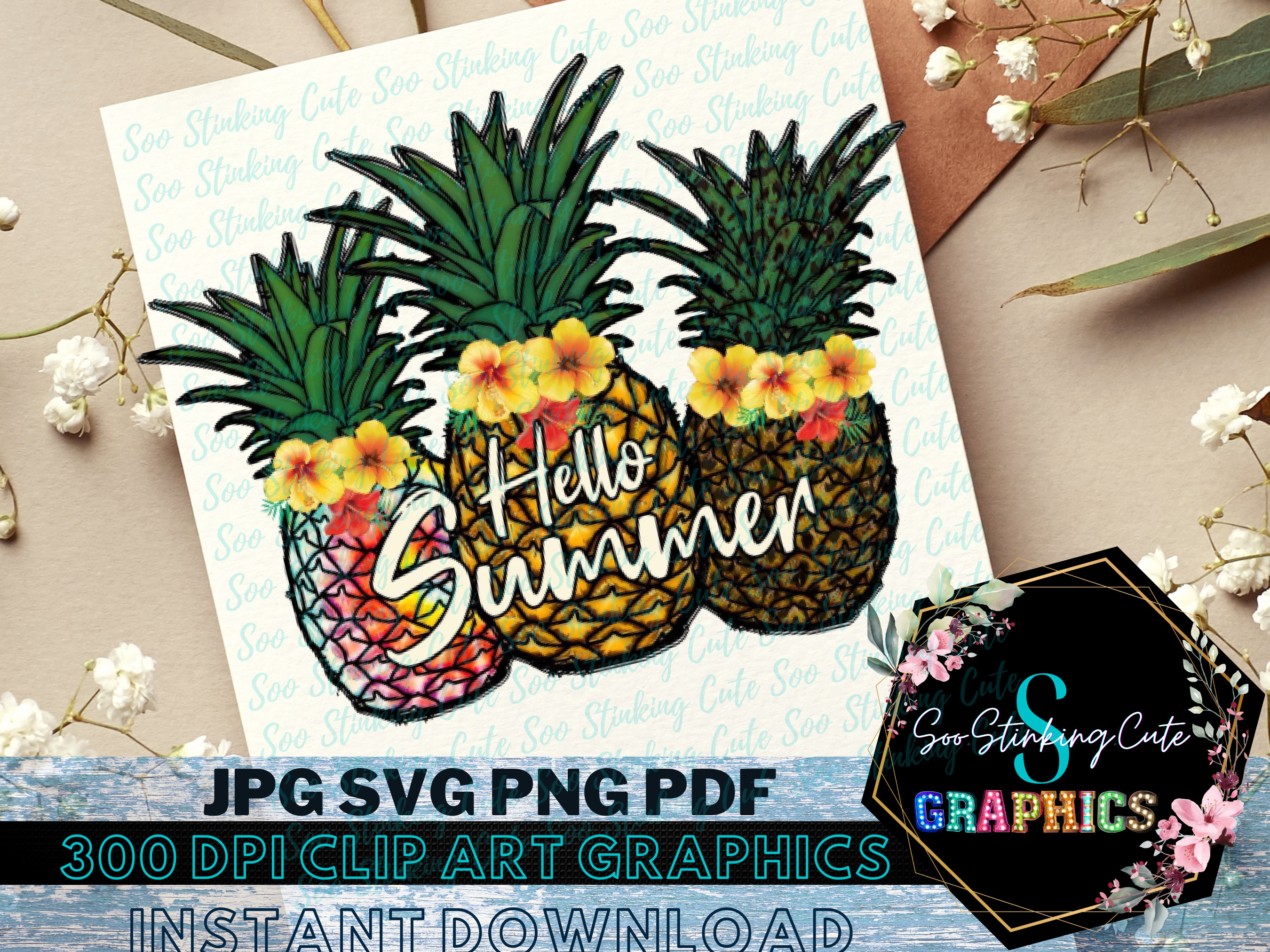 Happy Summer Pineapples Tshirt Design Digital Download|jpg PNG SVG ...