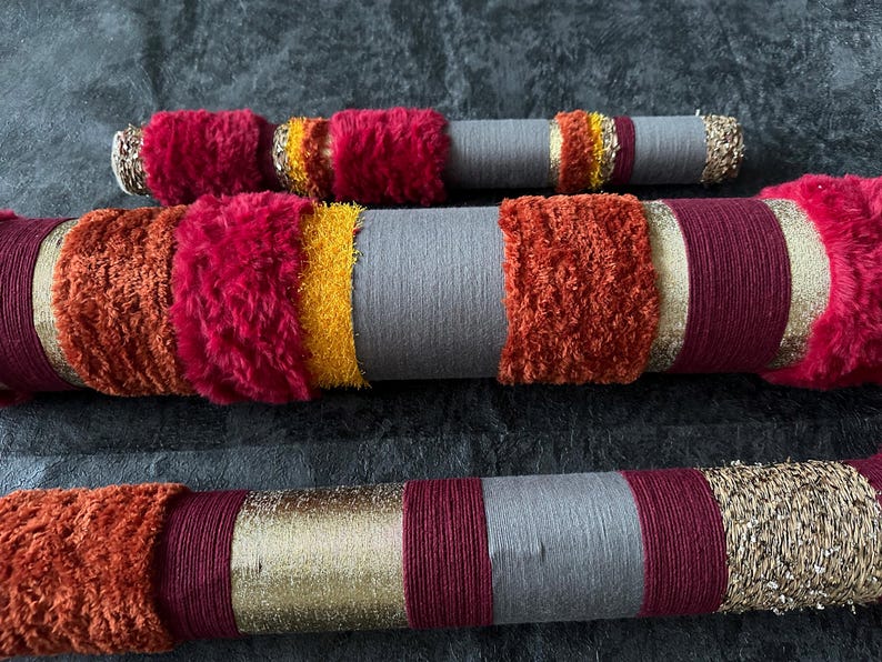 Red Rope Modern Wall Art, Fiber Roll Wall Hanging, Colorful Textile ...