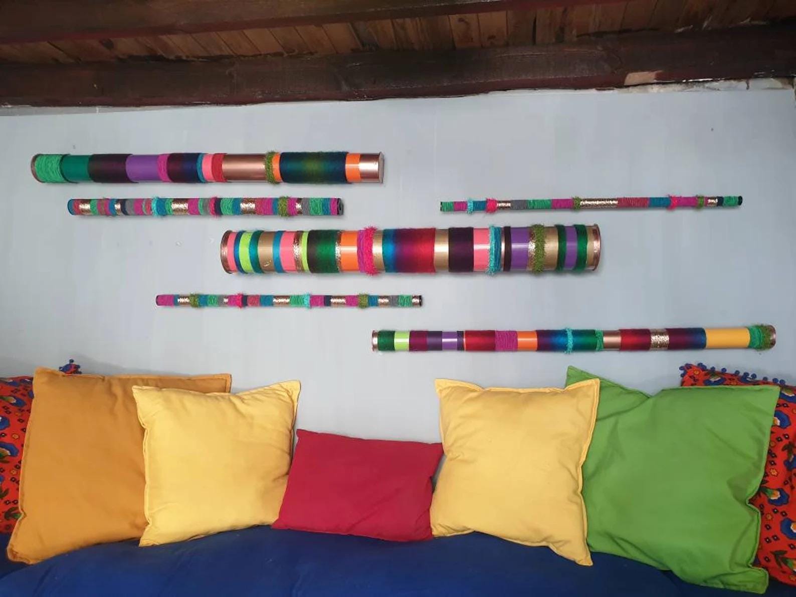 Colorful Rope Wall Art Tailoring Art Sewing Themed Wrapped Art Textile ...