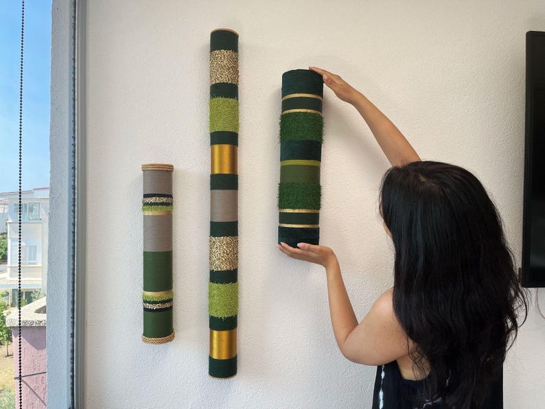 Green Rope Wall Art Tailoring Art Sewing Themed Wrapped Art Textile ...