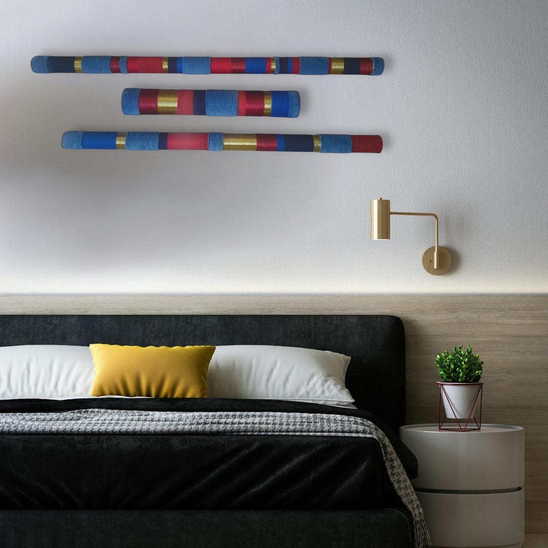 Blue and Red Rope Wall Art, Colorful Textile Sculpture Art, Wrapped ...