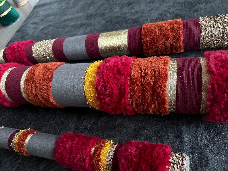 Red Rope Modern Wall Art, Fiber Roll Wall Hanging, Colorful Textile ...