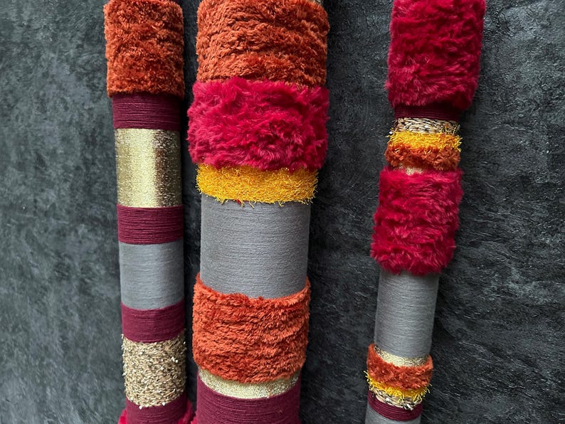 Red Rope Modern Wall Art, Fiber Roll Wall Hanging, Colorful Textile ...