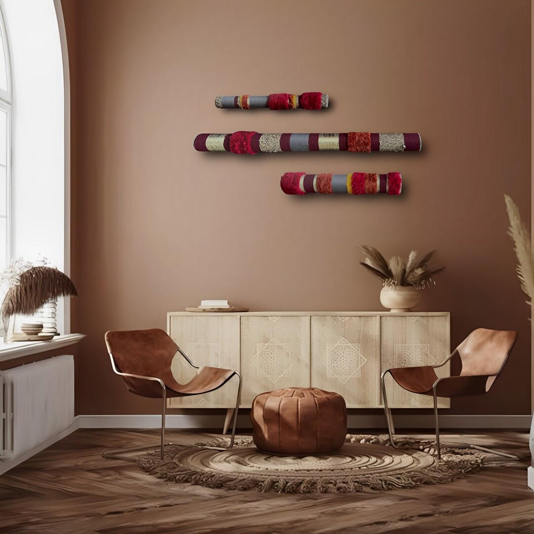 Red Rope Modern Wall Art, Fiber Roll Wall Hanging, Colorful Textile ...