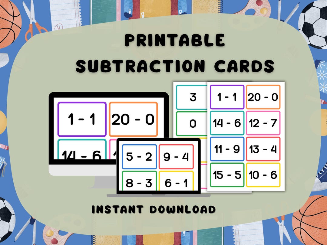 Subtraction Flash Cards With Answers: Math Facts Practice (PDF Download ...
