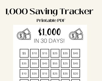 1,000 Savings Tracker 1000 Savings Goal Printable 1000 Savings ...