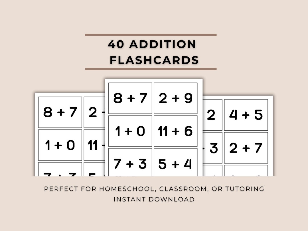 40 Printable Addition Flash Cards – Digital Math Facts for Kids ...
