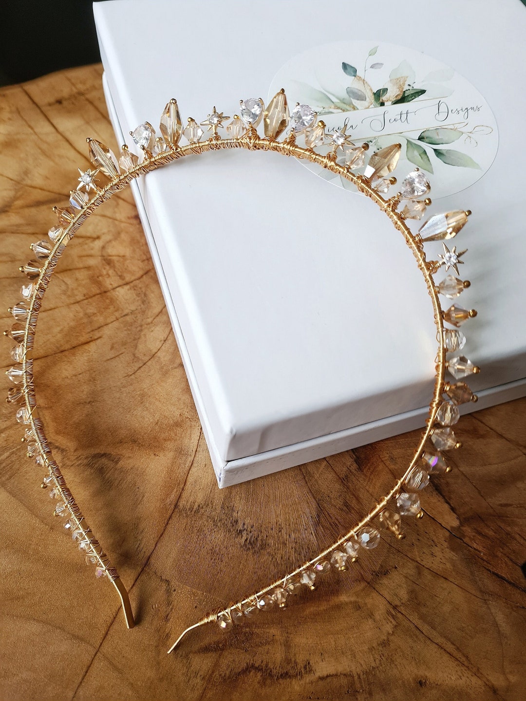 Bridal Crystal Gold Beaded Headband Swarovski Crystal Gold ...