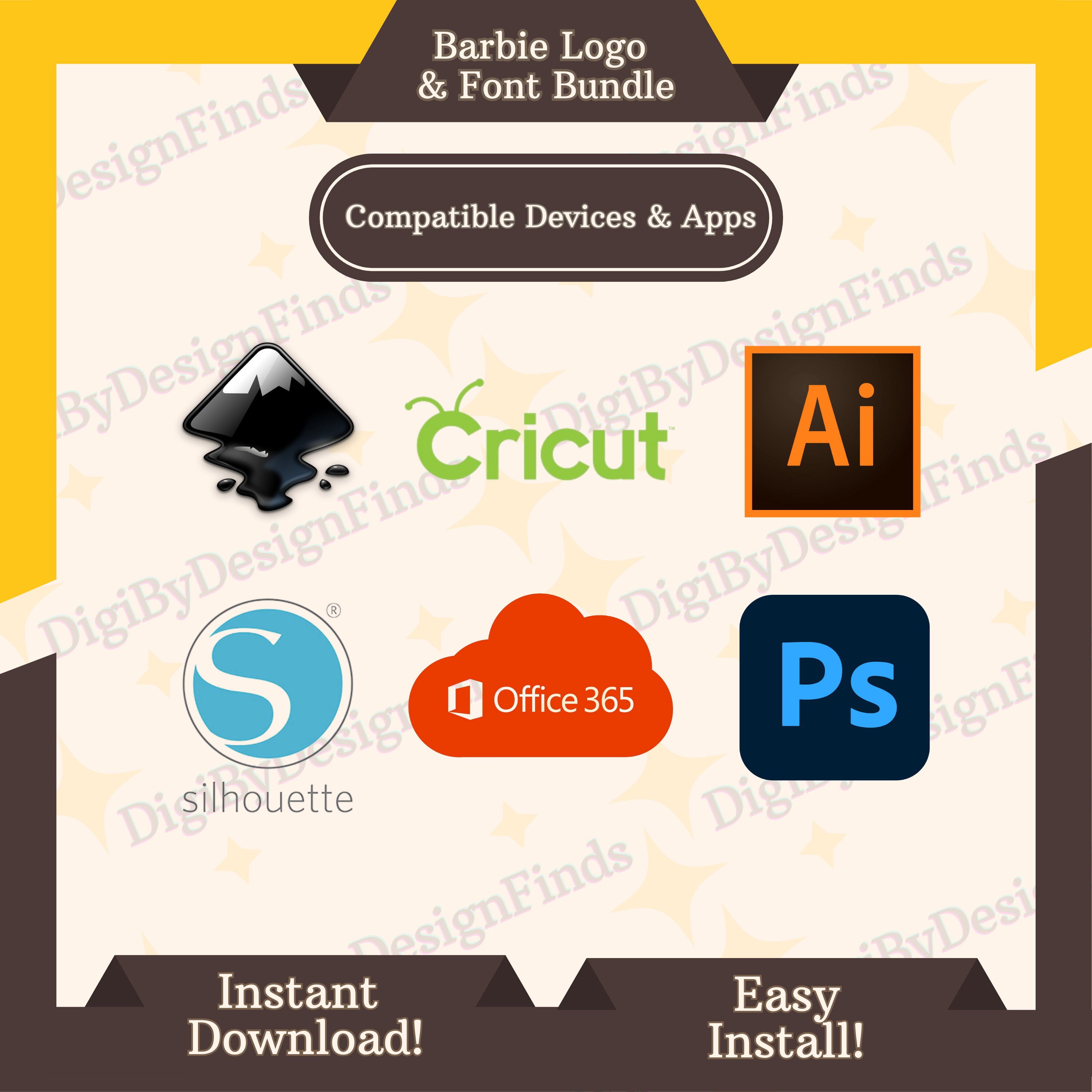 Barbie Doll Font and 30 Logo Bundle Plus Free Wallpaper Bonus Svg, Png ...