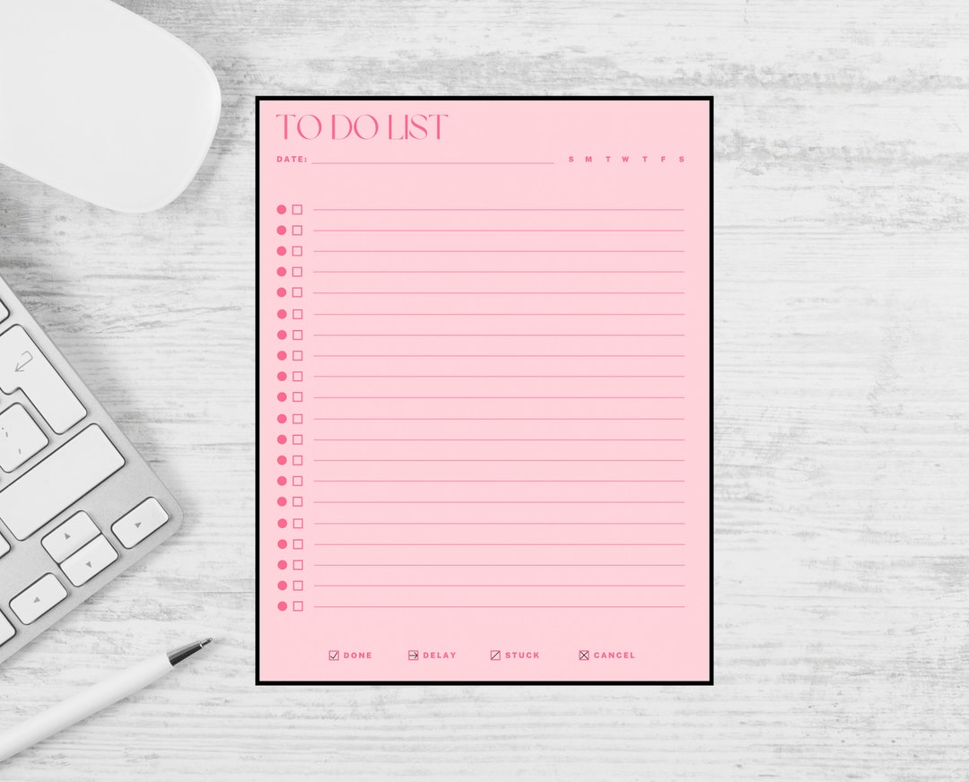 Rose Quarts & Hot Pink Printable to Do List PDF Minimalist and Simple ...