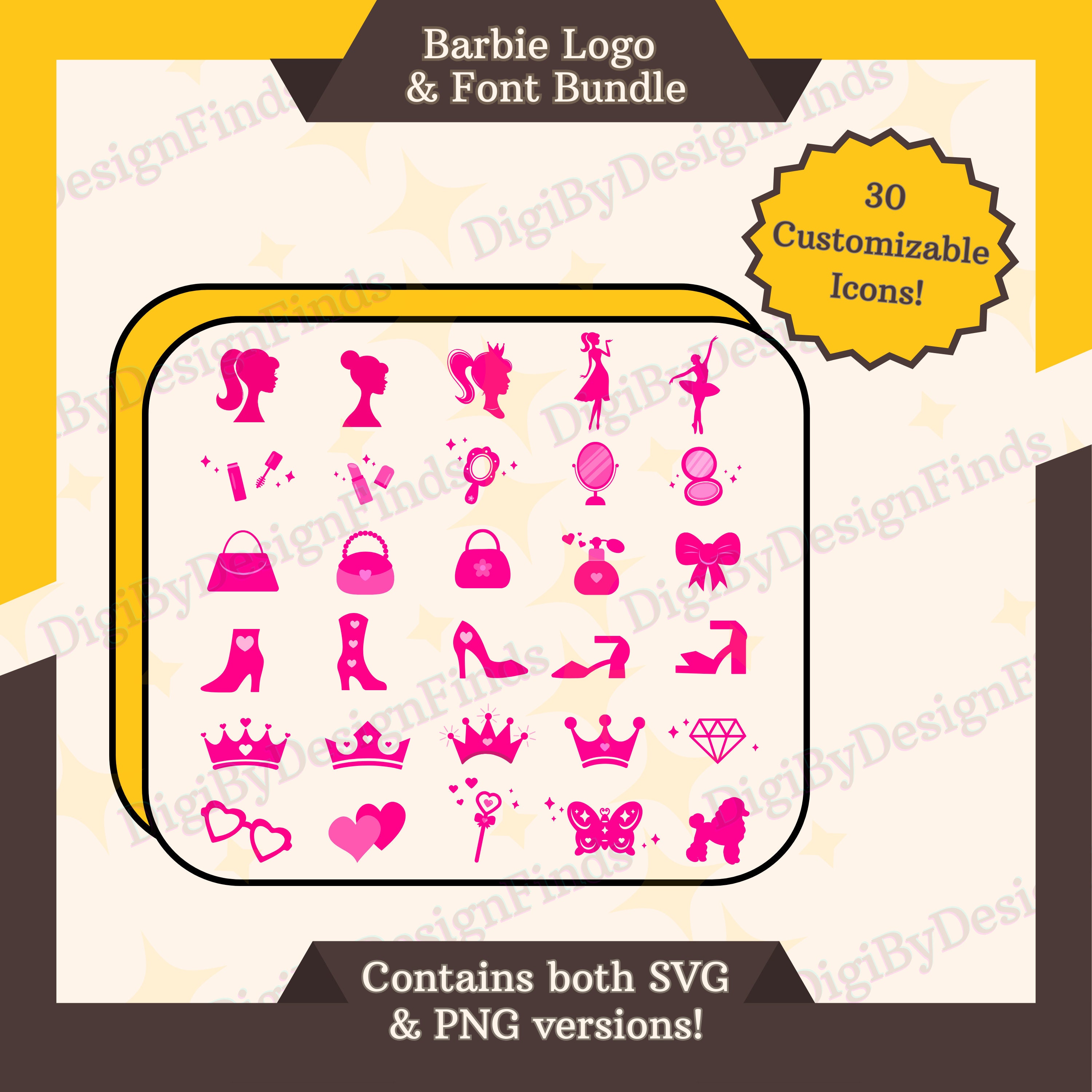 Barbie Doll Font and 30 Logo Bundle Plus Free Wallpaper Bonus Svg, Png ...