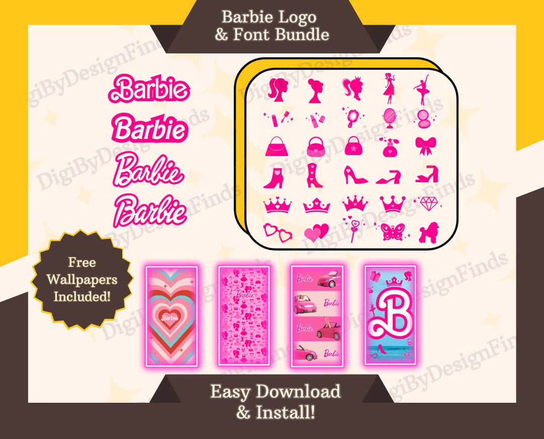 Barbie Doll Font and 30 Logo Bundle Plus Free Wallpaper Bonus Svg, Png ...