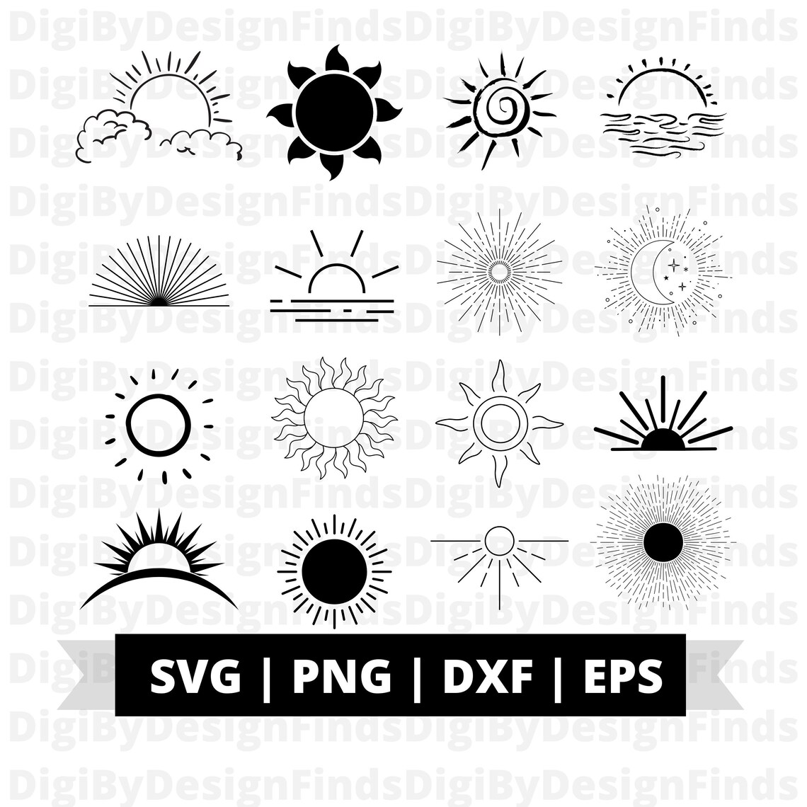 Sun SVG Bundle Sunrise Svg Sun Clipart Svg Png Dxf and Eps - Etsy