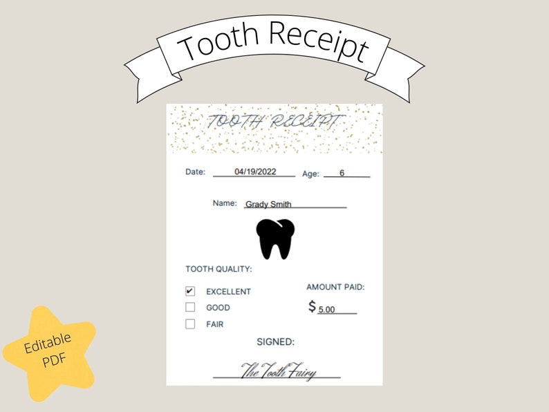 Tooth Receipt, Lost Tooth, Tooth Fairy Receipt, EDITABLE Tooth ...