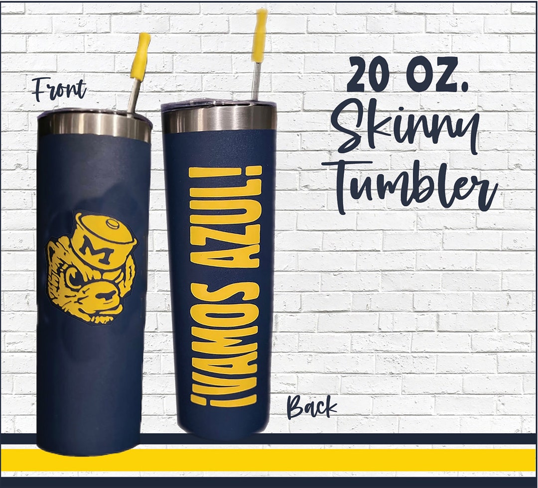 Michigan Wolverines 20 Oz. Etched Powder Coated Stainless Steel Skinny ...