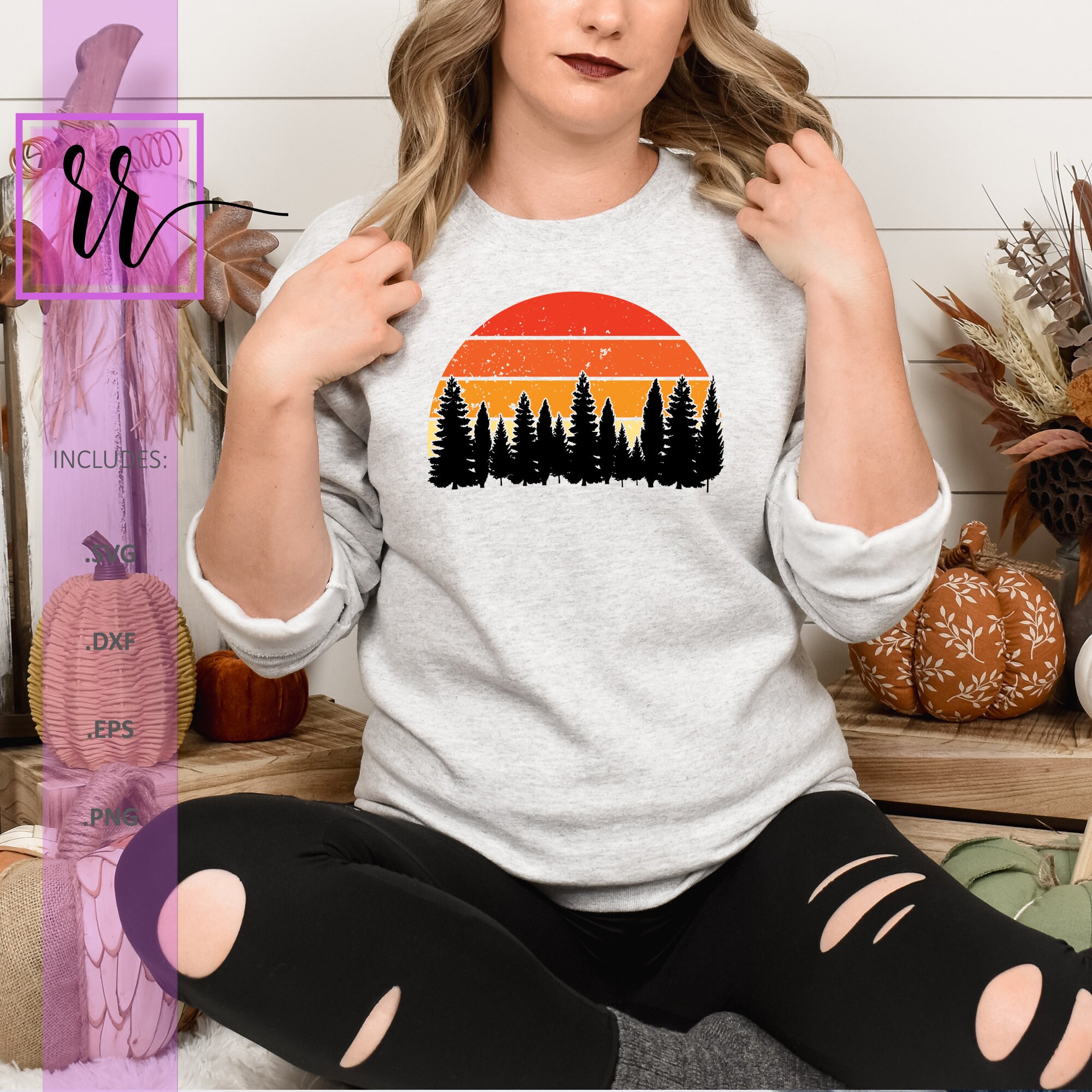 Vintage Treeline Sunset SVG | Retro Treeline Sunset SVG | Distressed ...