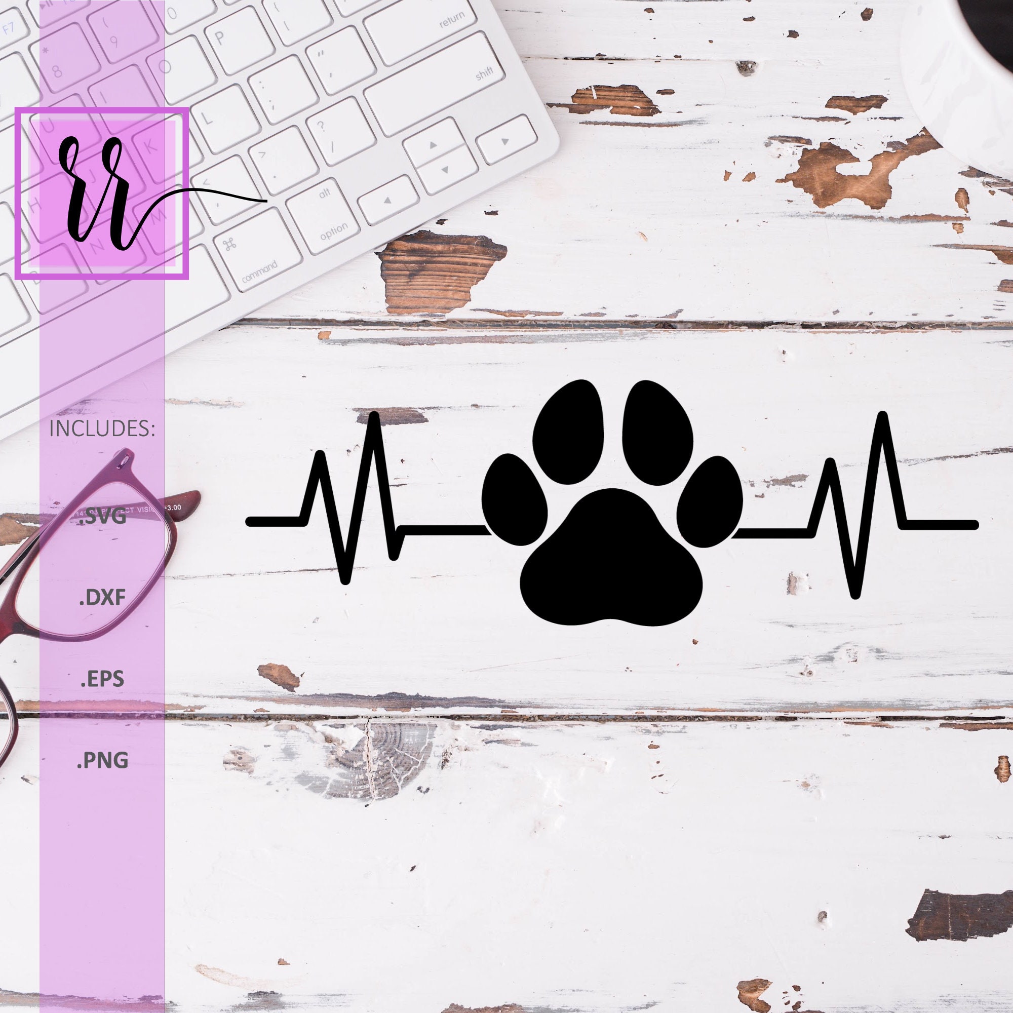 Dog Paw and Heartbeat SVG | Dog Paw SVG | Paw Print Heartbeat SVG ...