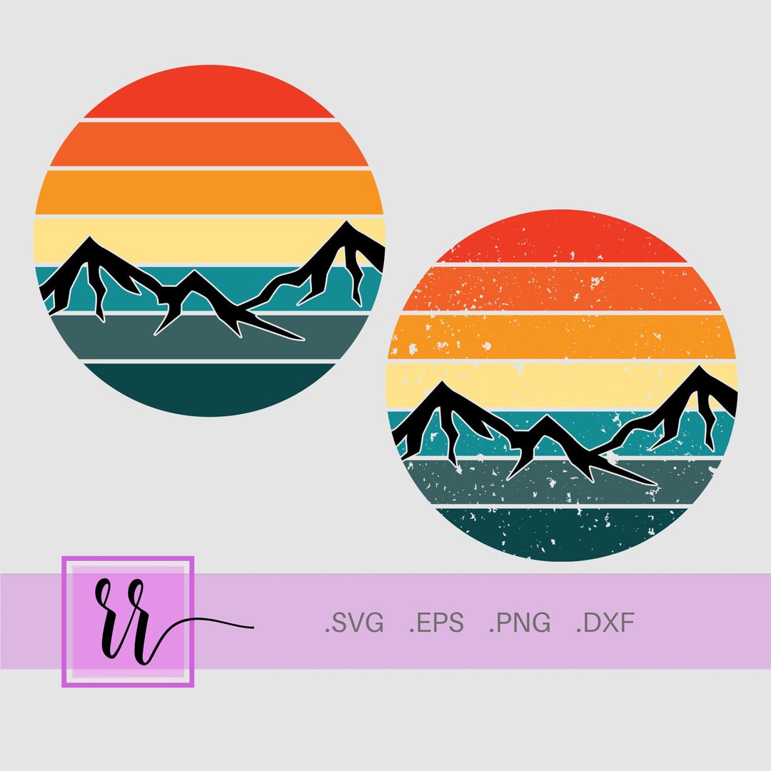 Retro Mountain Sunset SVG | Distressed Circle Cut File (digital ...