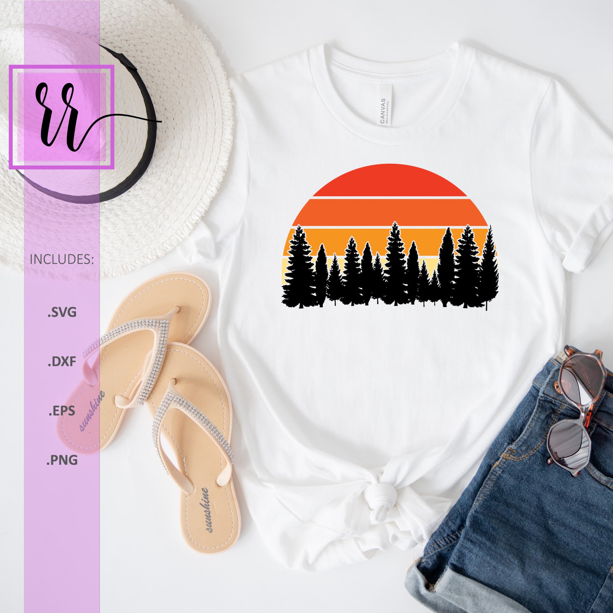 Vintage Treeline Sunset SVG | Retro Treeline Sunset SVG | Distressed ...